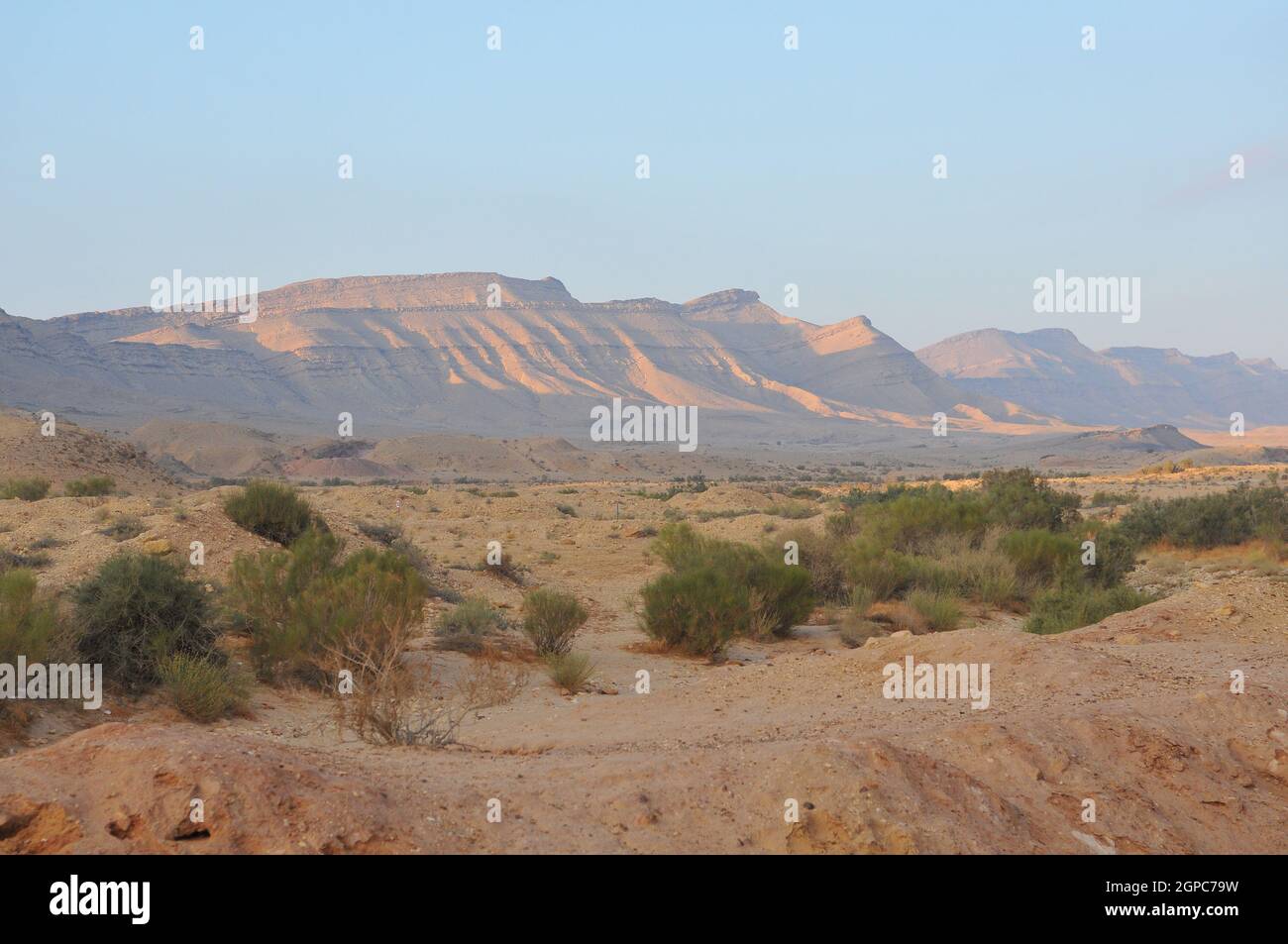 Desert landscape at sunrise. Hiking desert part of Israel National ...