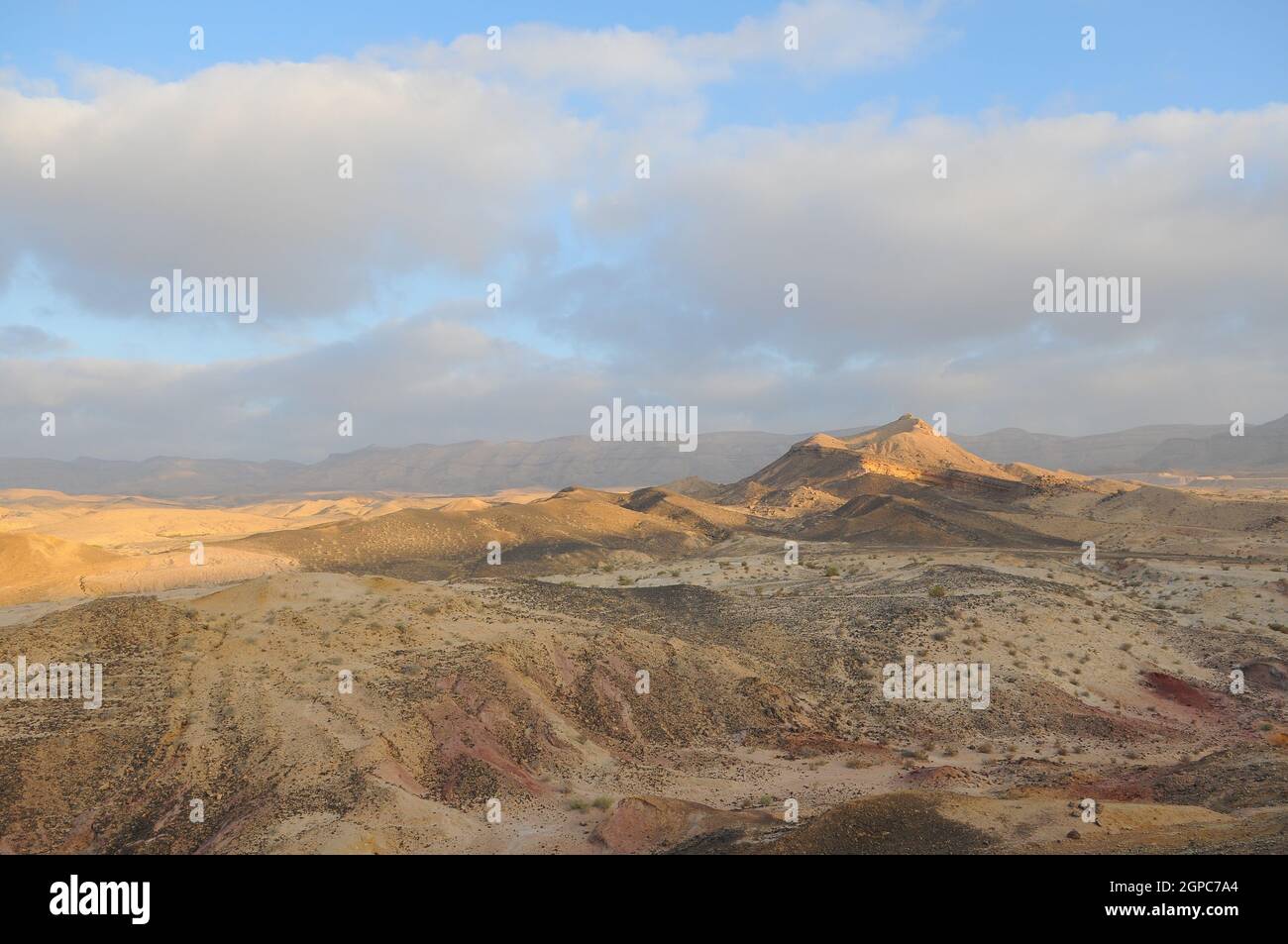 Desert landscape at sunrise. Hiking desert part of Israel National ...