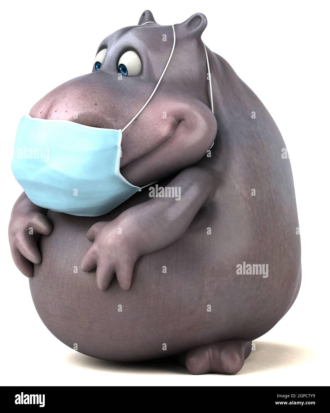 Fun 3D cartoon hippo with a mask Stock Photo - Alamy