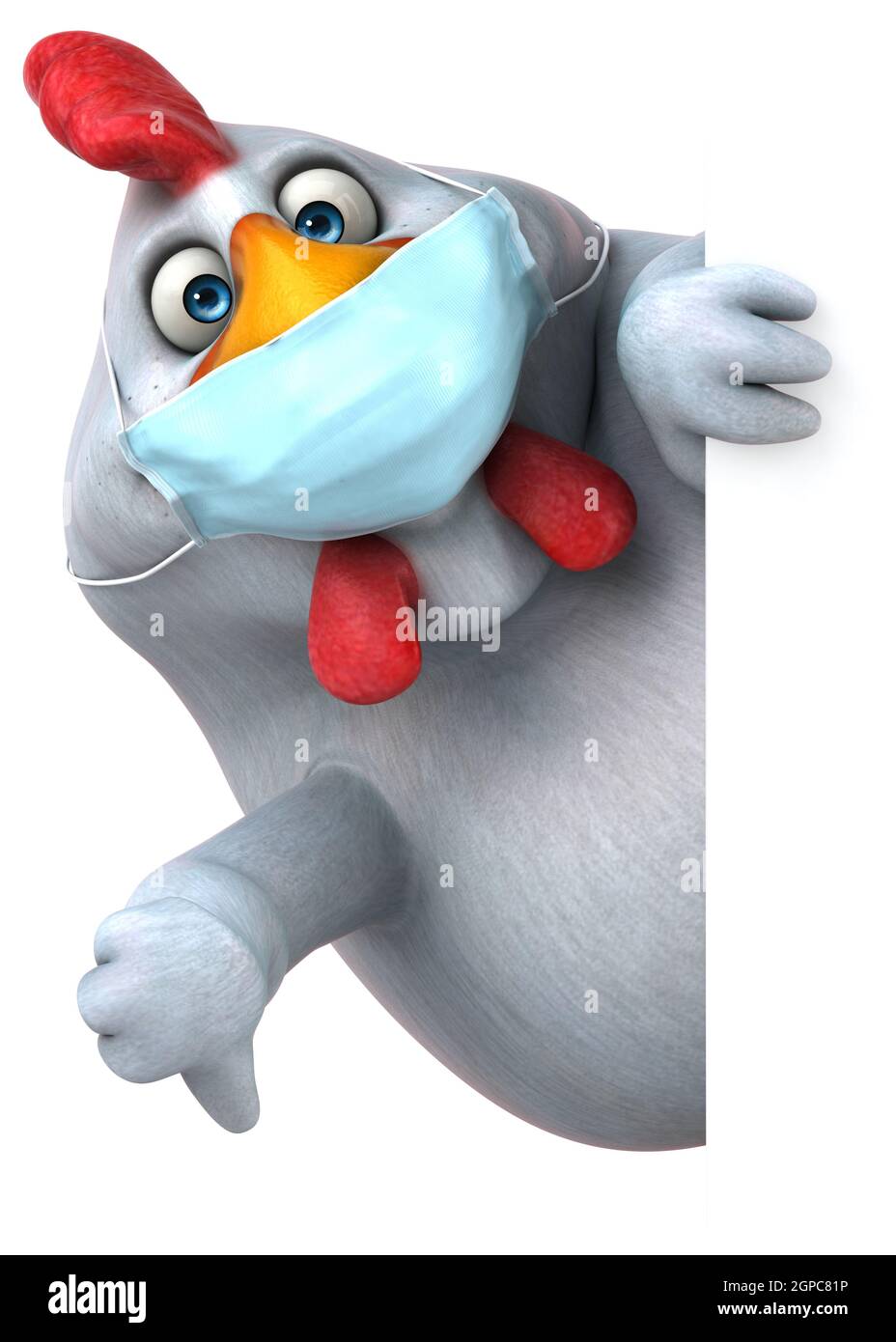 Fun 3D cartoon chicken with a mask Stock Photo - Alamy