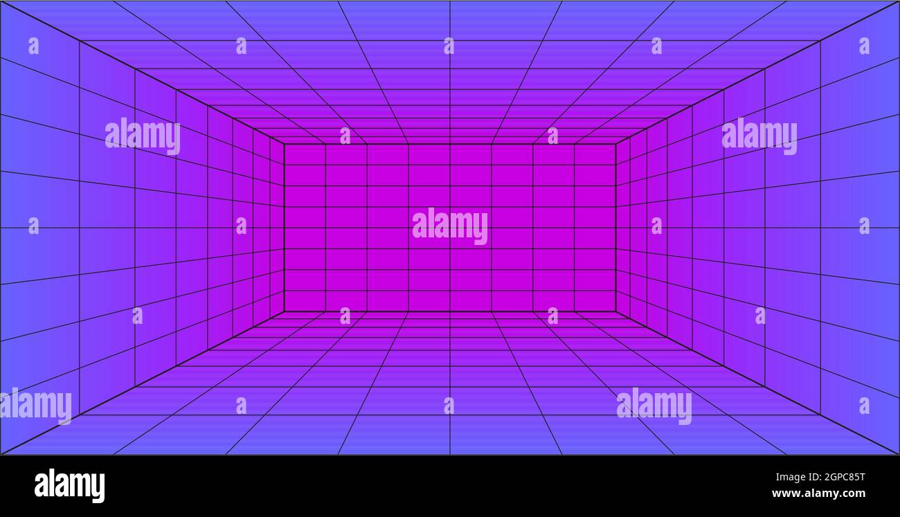 3d Grid perspective laser room in technology style. Virtual reality ...