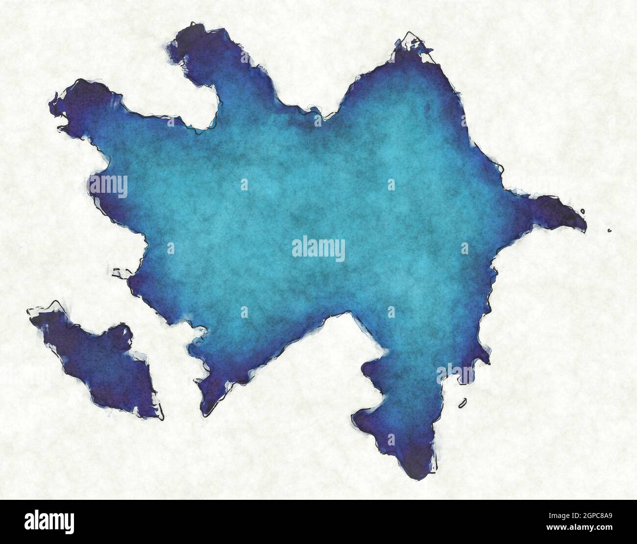 Azerbaijan map with drawn lines and blue watercolor illustration Stock ...