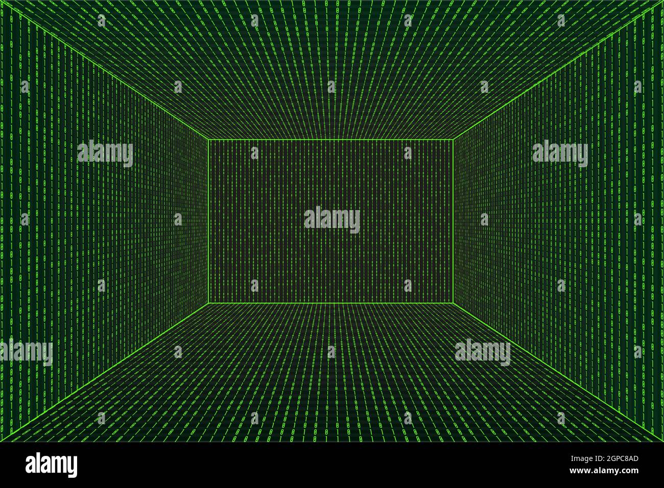3d Grid perspective room in matrix technology style. Virtual reality ...