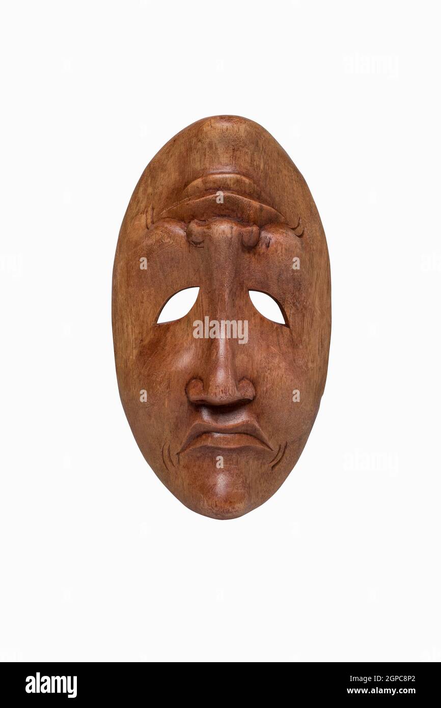 wooden mask of joy and sadness on a white background Stock Photo - Alamy