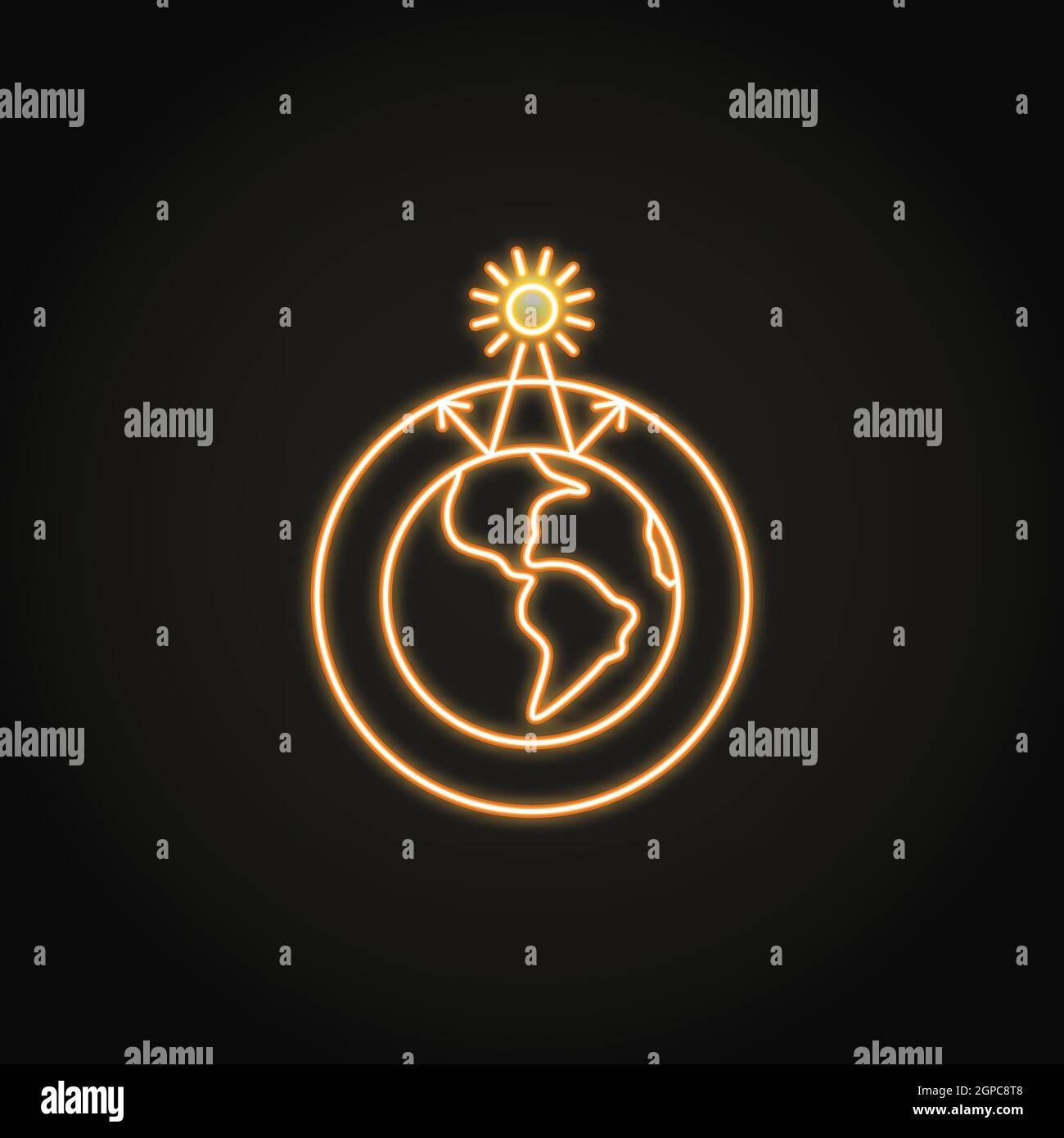 Neon greenhouse effect icon in line style. Global warming and climate ...