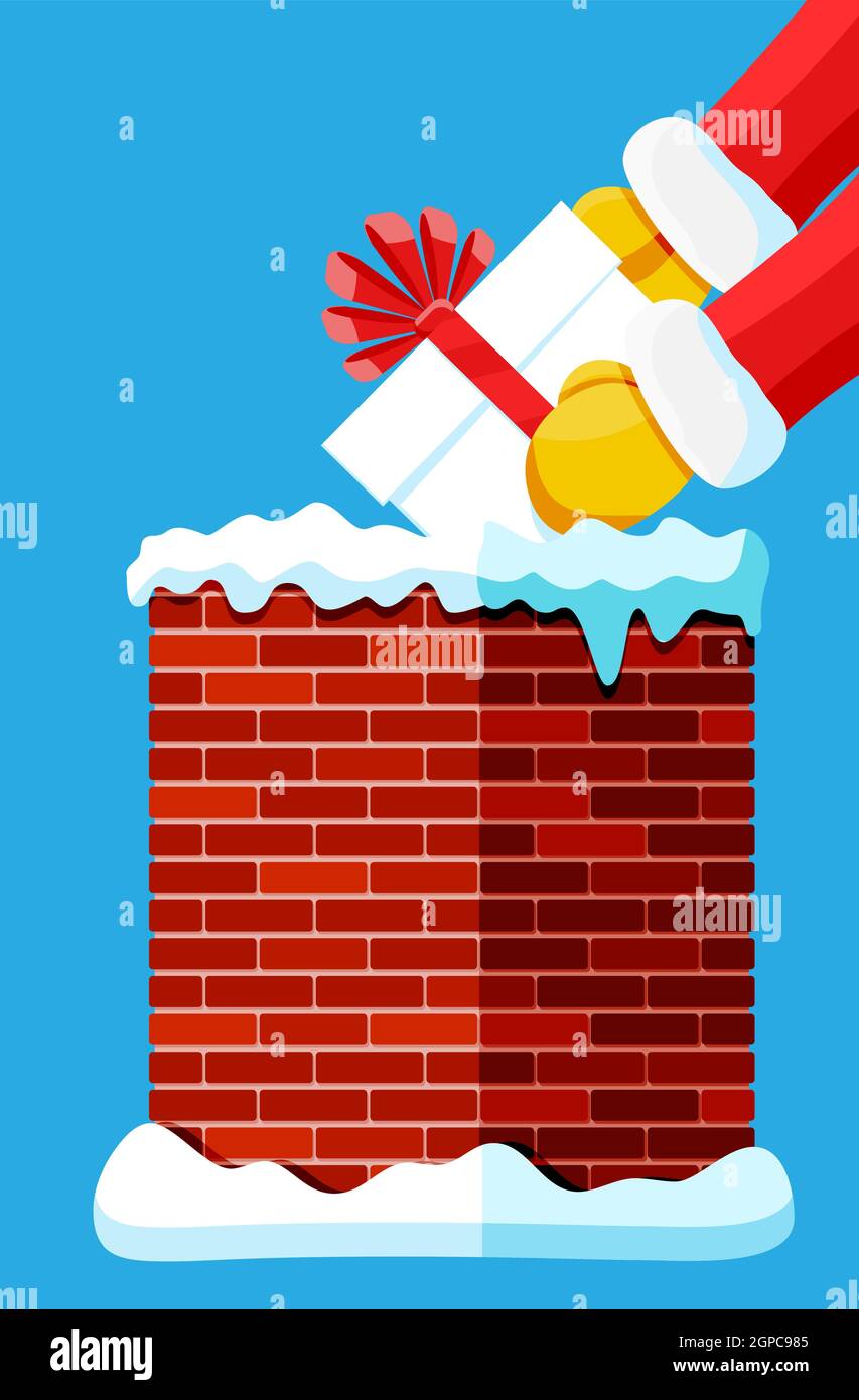 Gift box in santa claus hand and chimney isolated Stock Vector Image ...