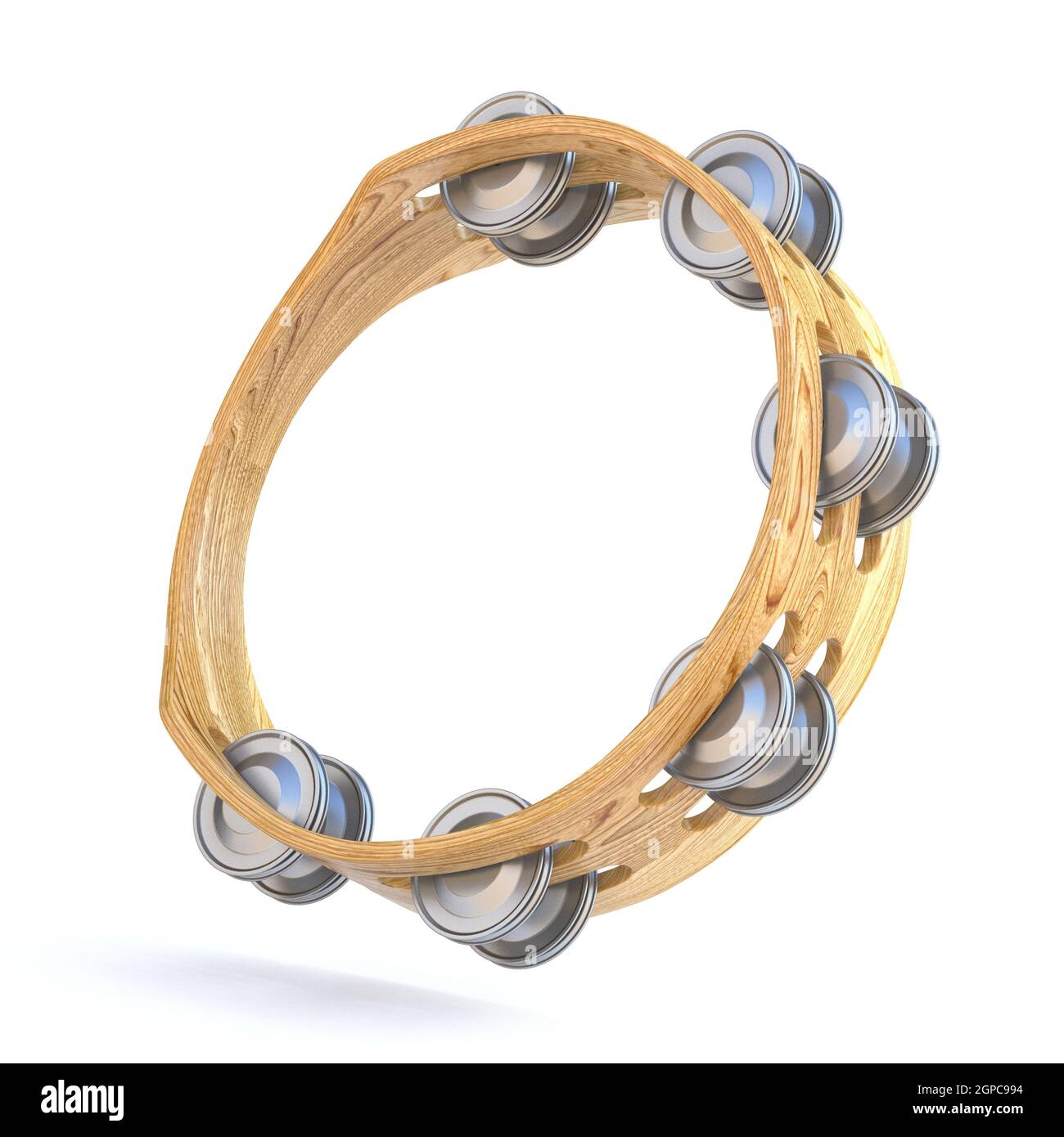 Wooden tambourine vertical 3D render illustration isolated on white ...