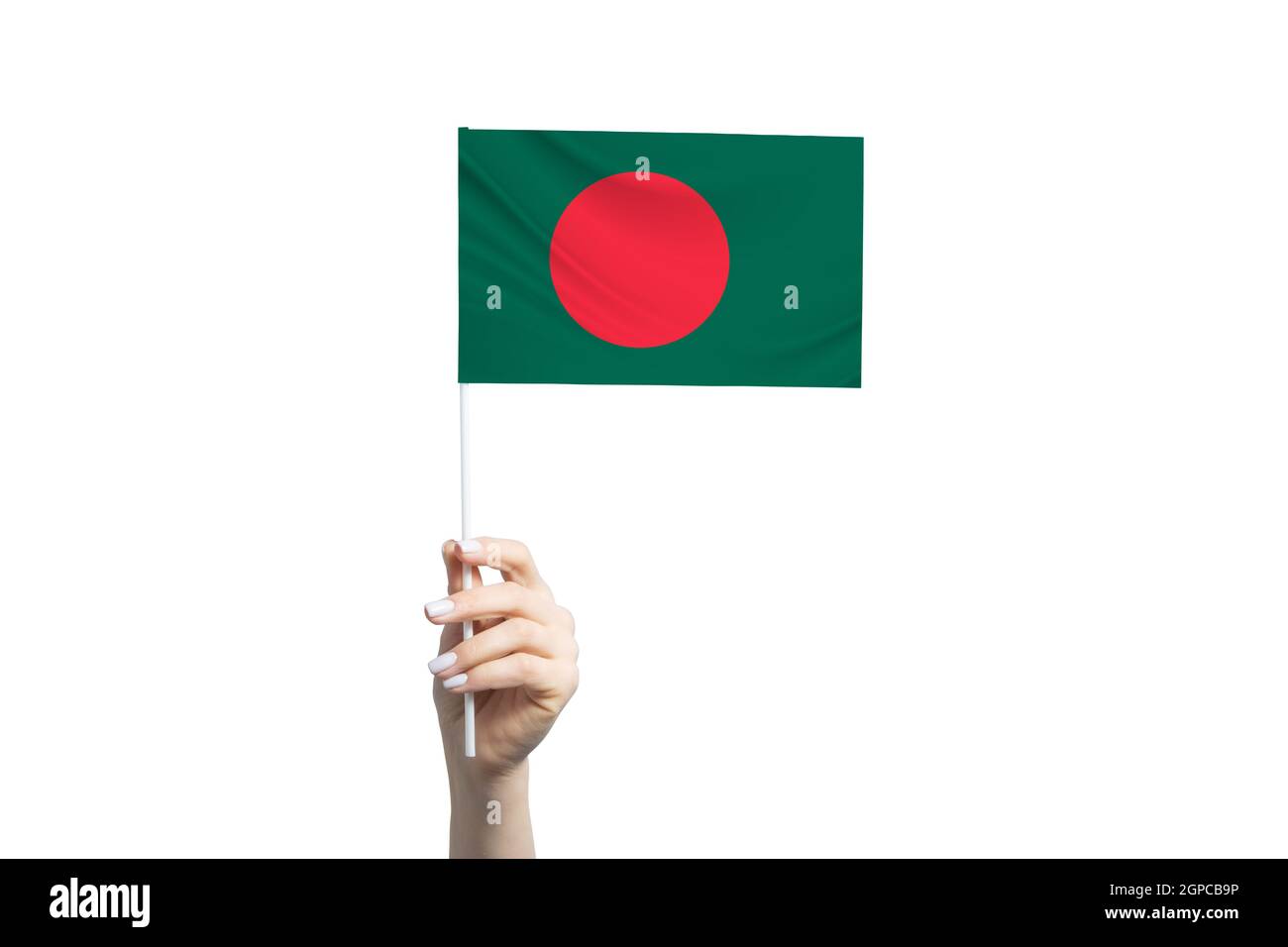 Beautiful female hand holding Bangladesh flag, isolated on white ...