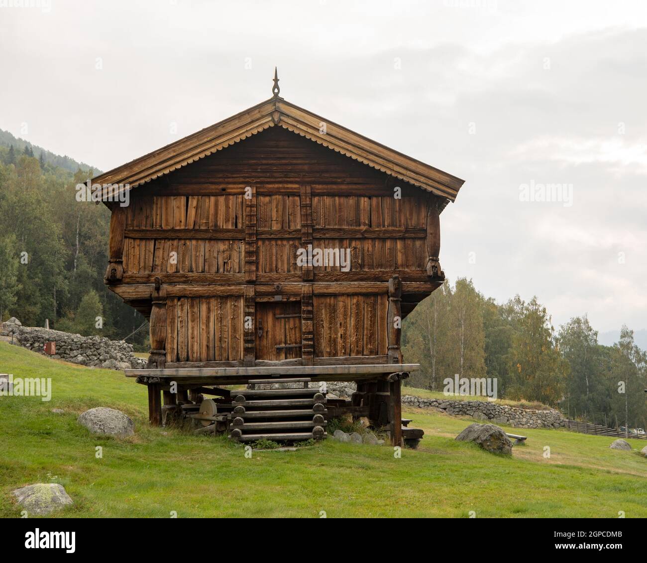 Old traditional Norwegian Stabbur elevated wooden store house in Uvdal ...