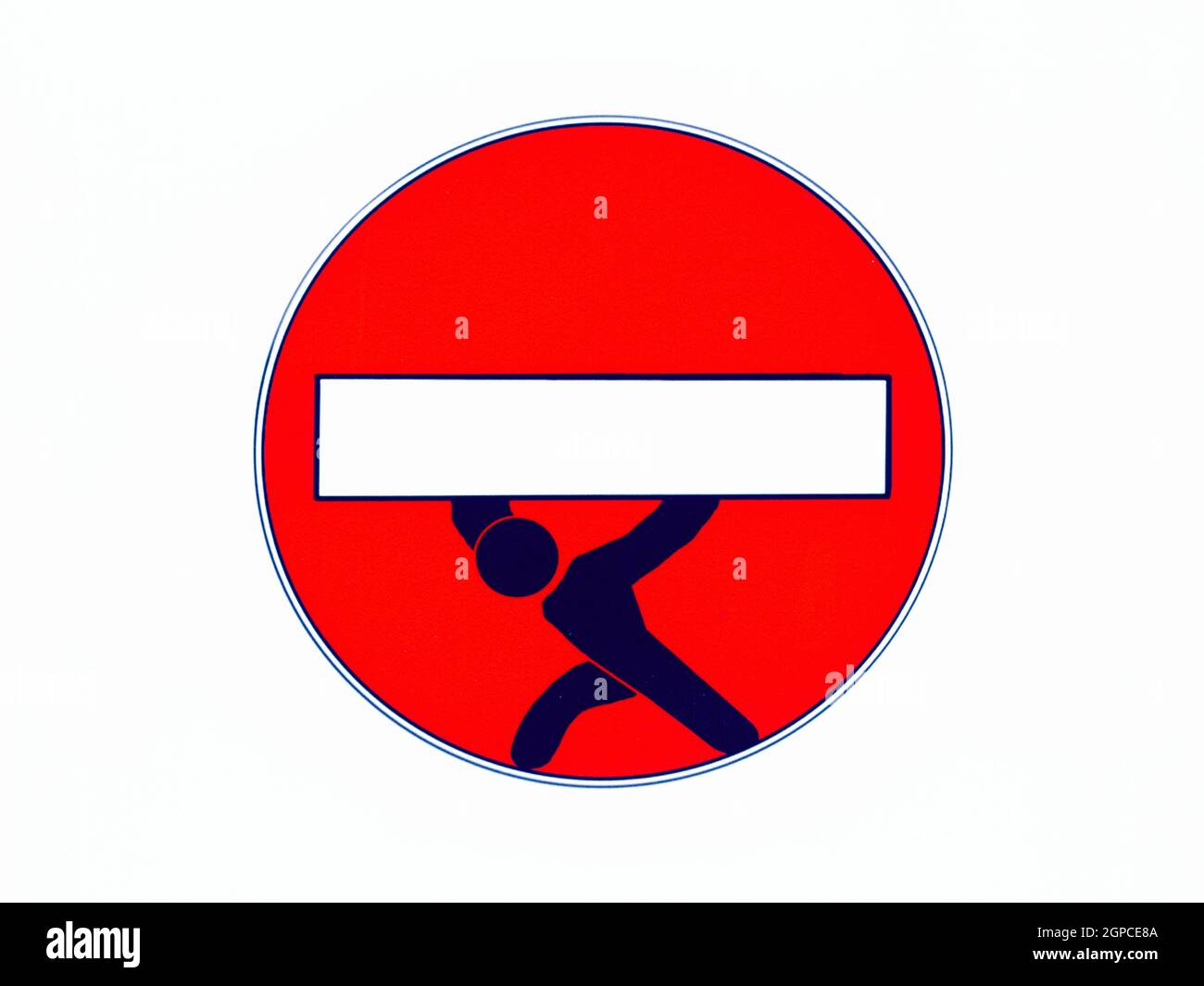 Round Stop Sign with Man Carry Heavy Work Load. Funny Stock Photo - Alamy