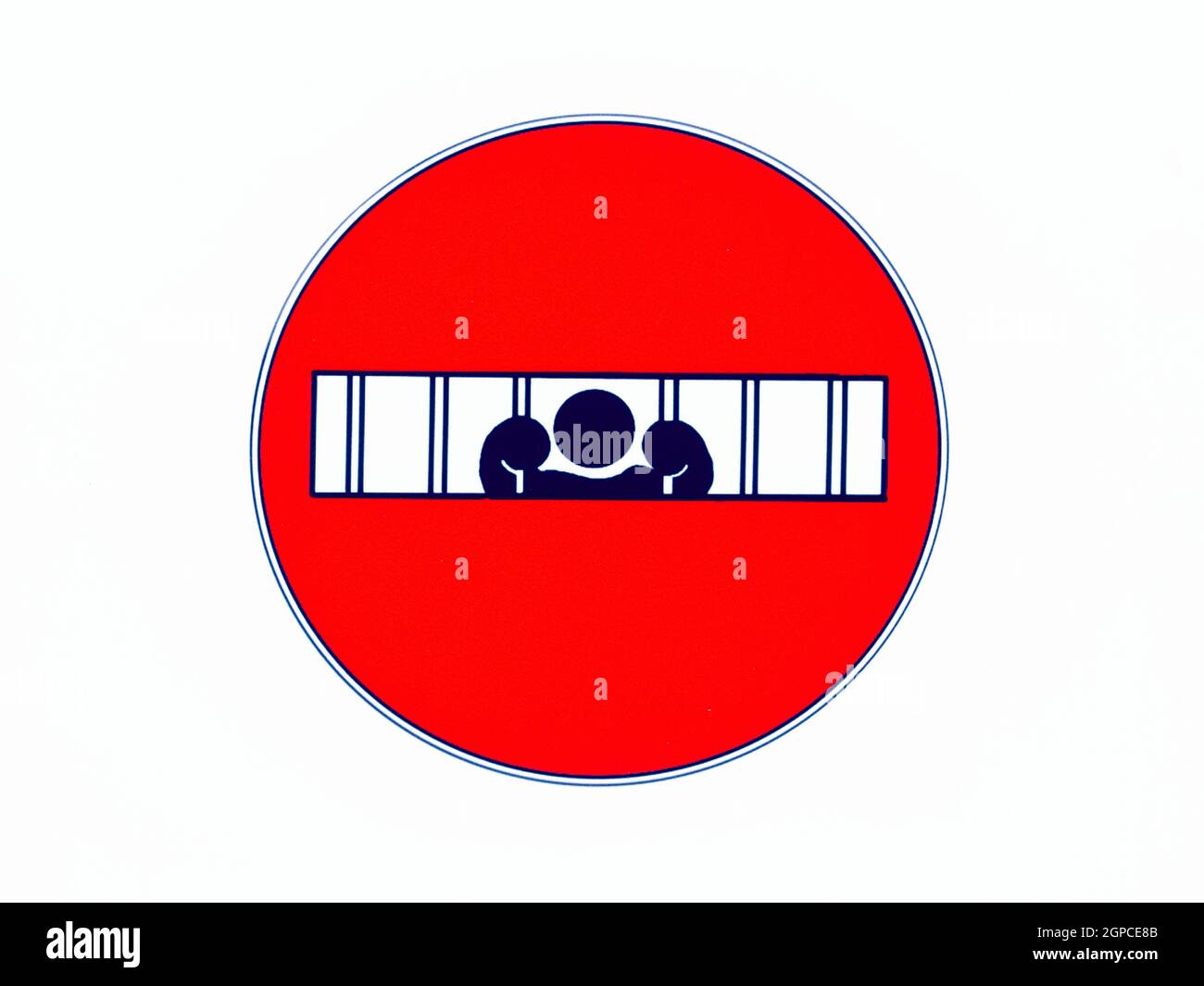 Round Stop Sign Man in Prison behind Bars. Funny Stock Photo - Alamy