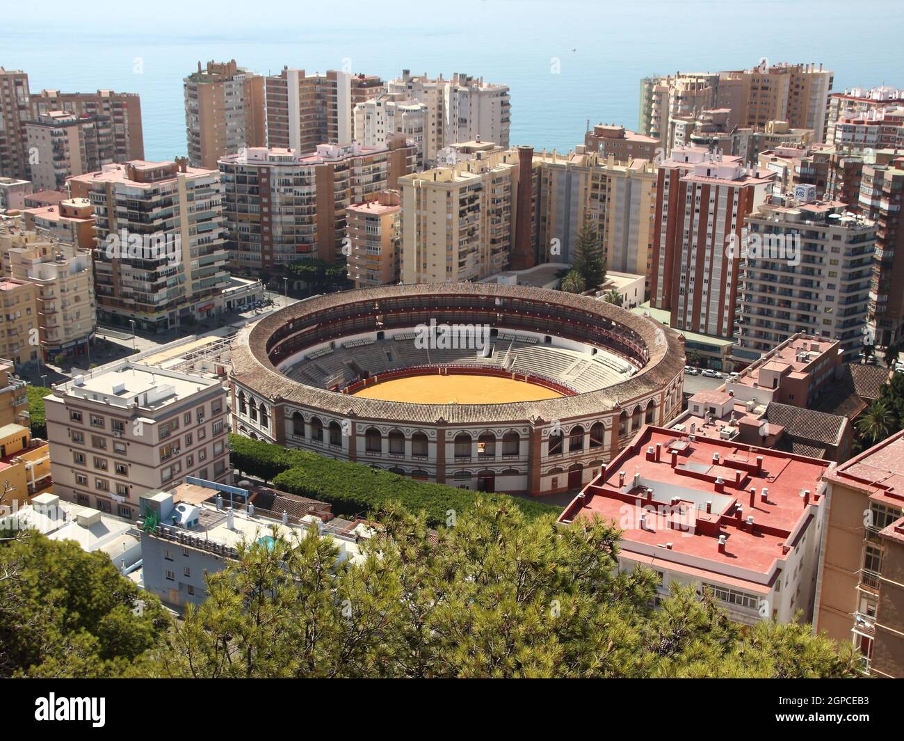 Malaga Bullfight Bullring Arena in Aerial View Stock Photo - Alamy