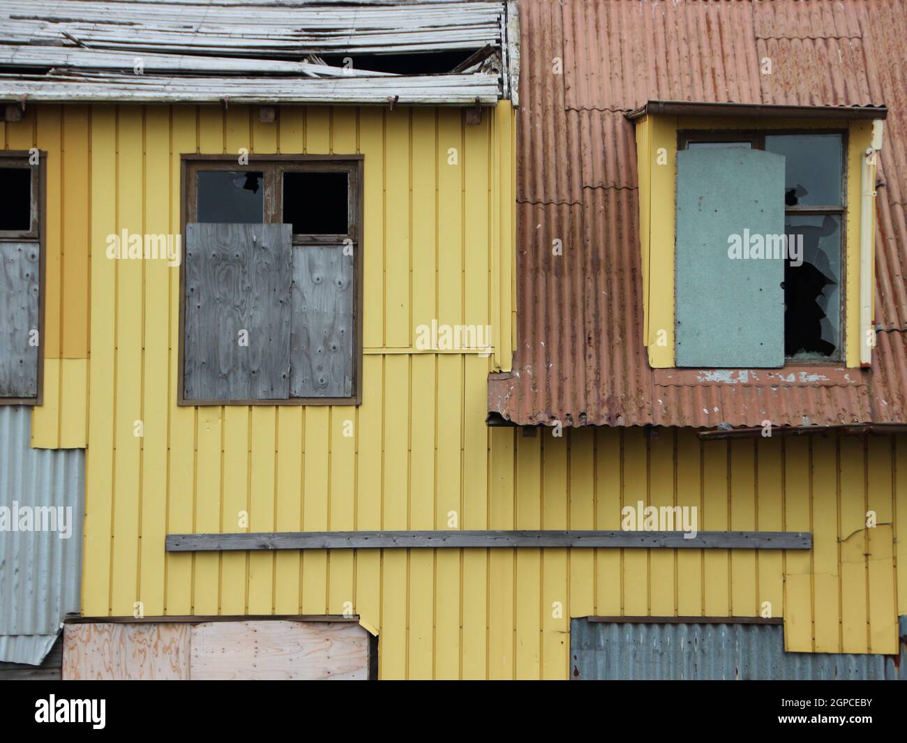 Spooky Yellow Condemned Home Building ready for Demolition at Harbor ...