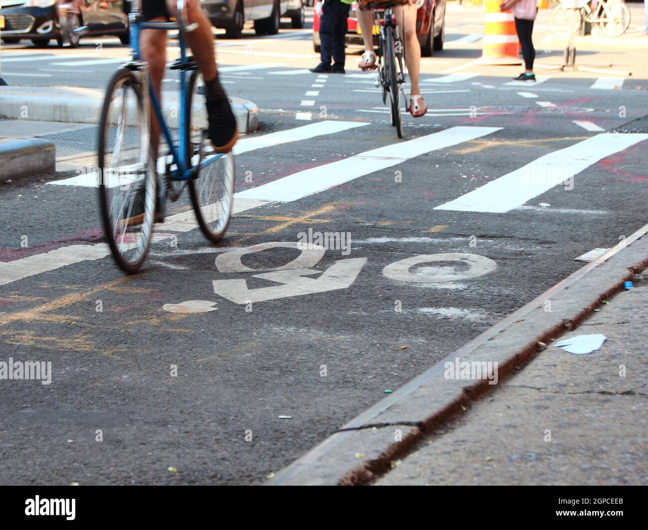 Fast Cyclist on Asphalt Bike Lane in Manhattan New York Stock Photo - Alamy