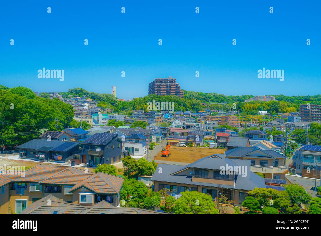 Residential area and blue sky of the Tama area. Shooting Location ...