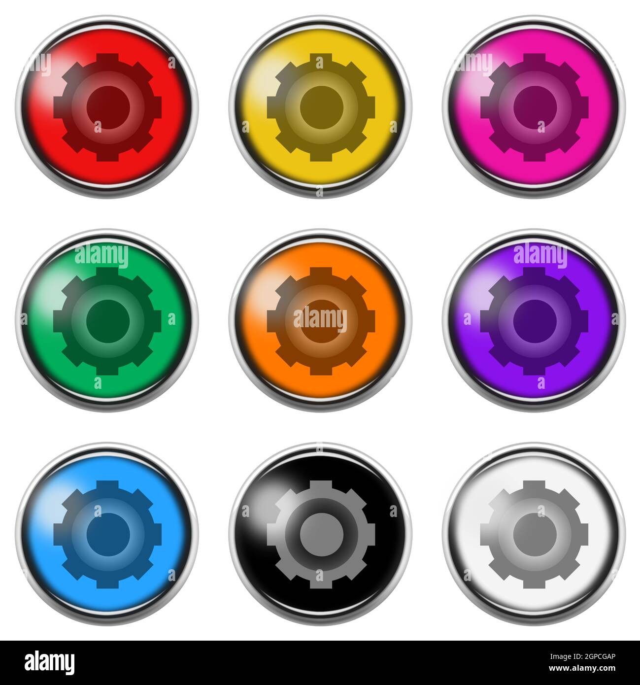 A gear button icon set isolated on white with clipping path 3d ...