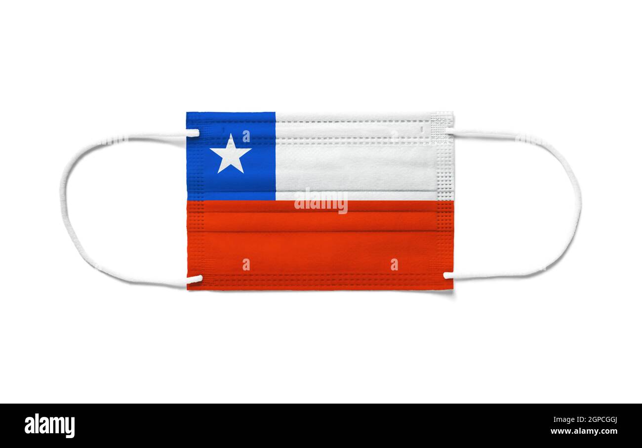 Flag of Chile on a disposable surgical mask. White background isolated ...