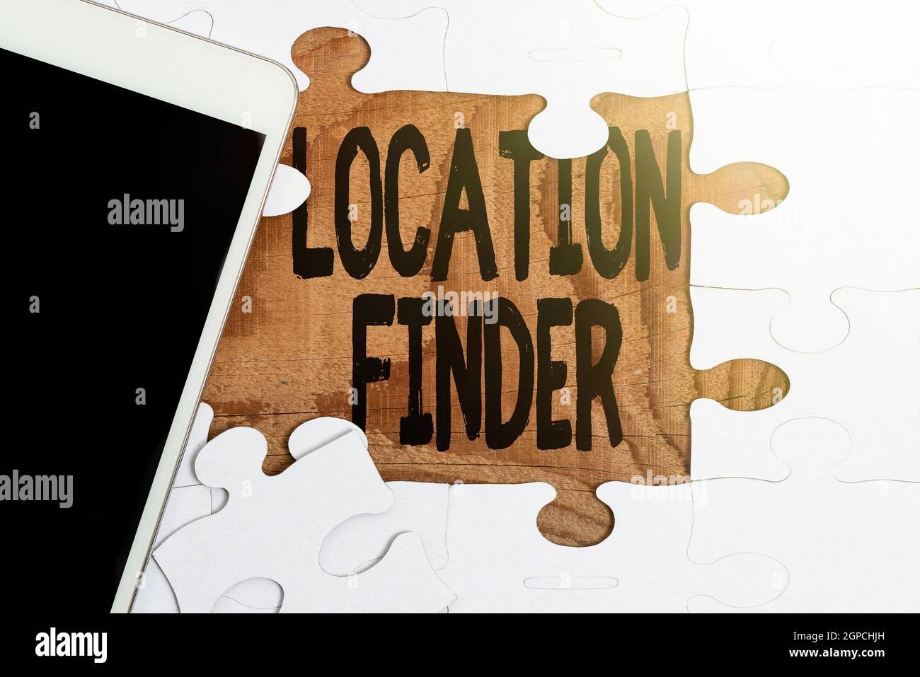 Hand writing sign Location Finder. Business overview A service featured ...