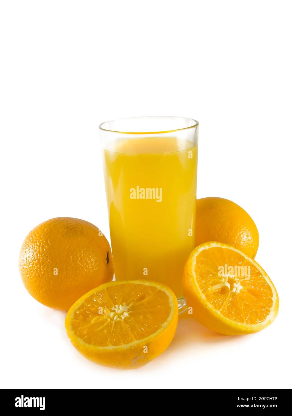 orange juice and few oranges isolated over white Stock Photo - Alamy