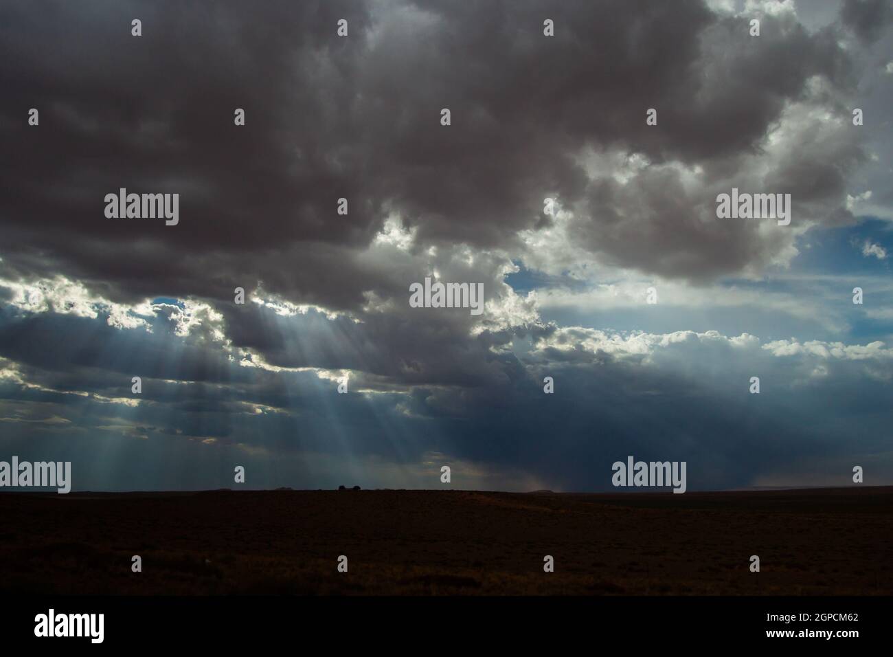 Breathtaking beautiful landscape with blue sky, clouds and sunbeams ...