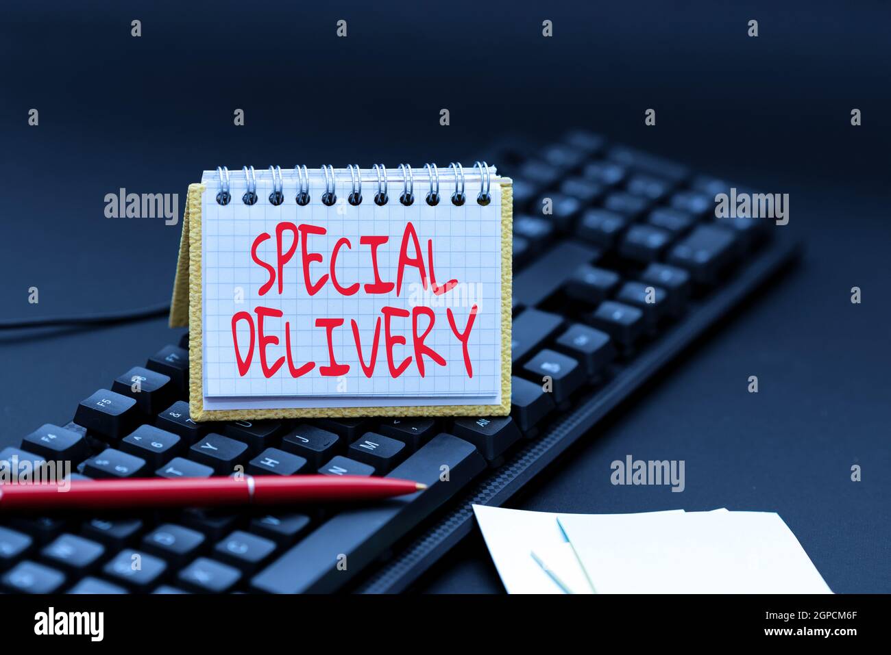 Text caption presenting Special Delivery. Word Written on delivery of a ...
