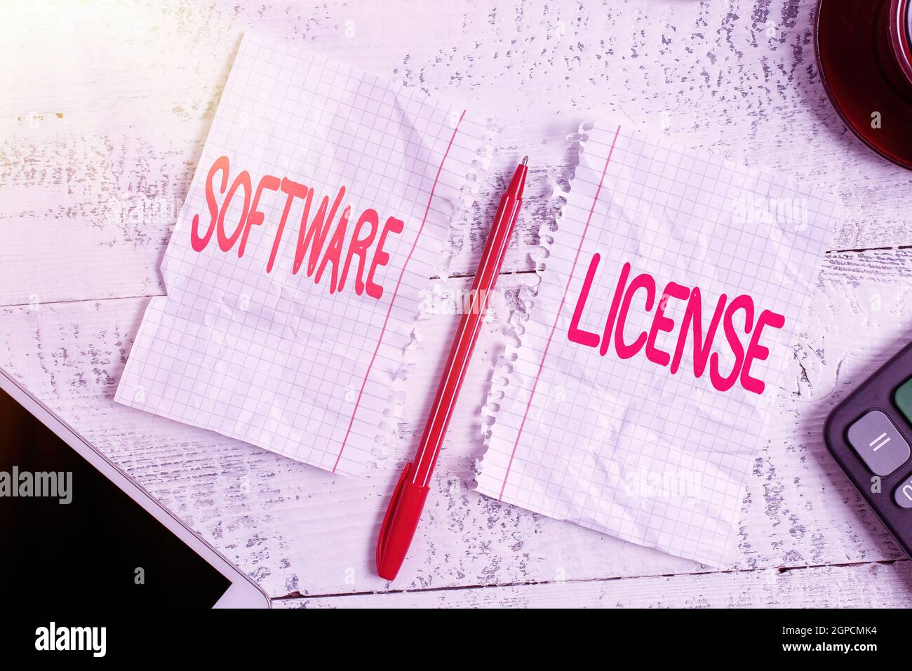 Handwriting text Software License. Word Written on legal instrument ...