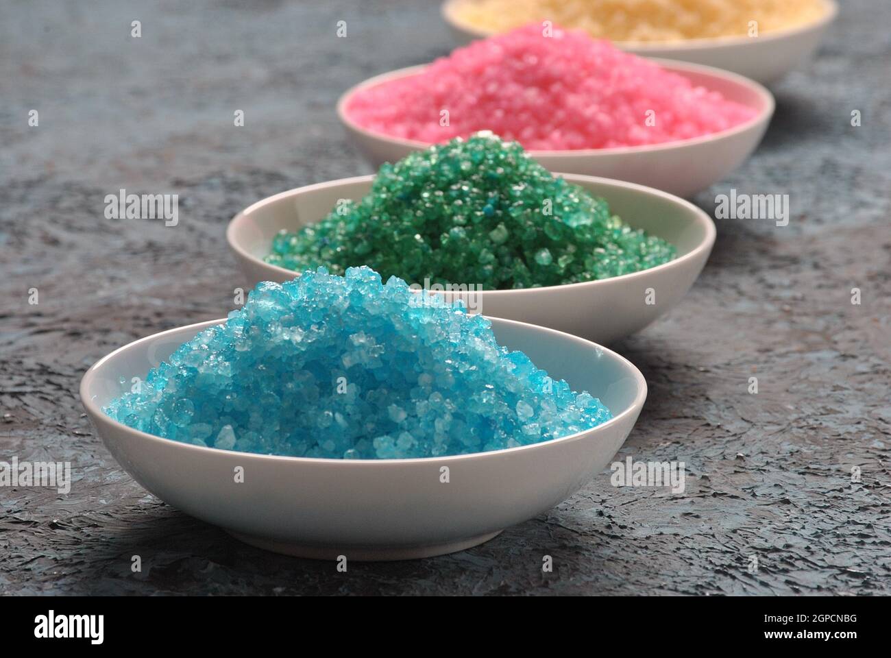 Spa and body care products. Colorful aromatic bath Dead Sea salt ...
