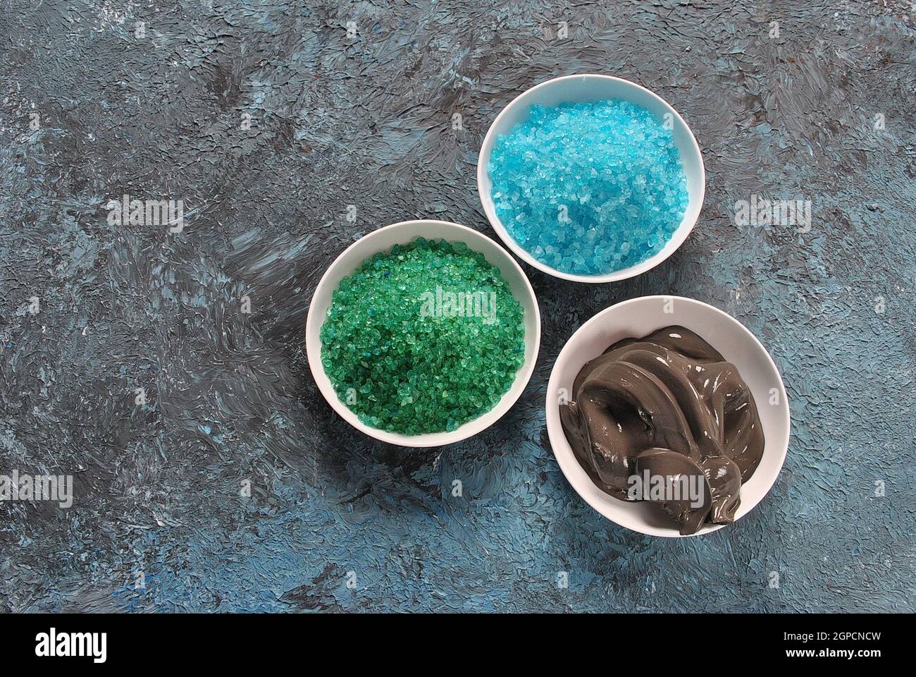 Spa and body care products. Colorful aromatic bath Dead Sea Salt and ...