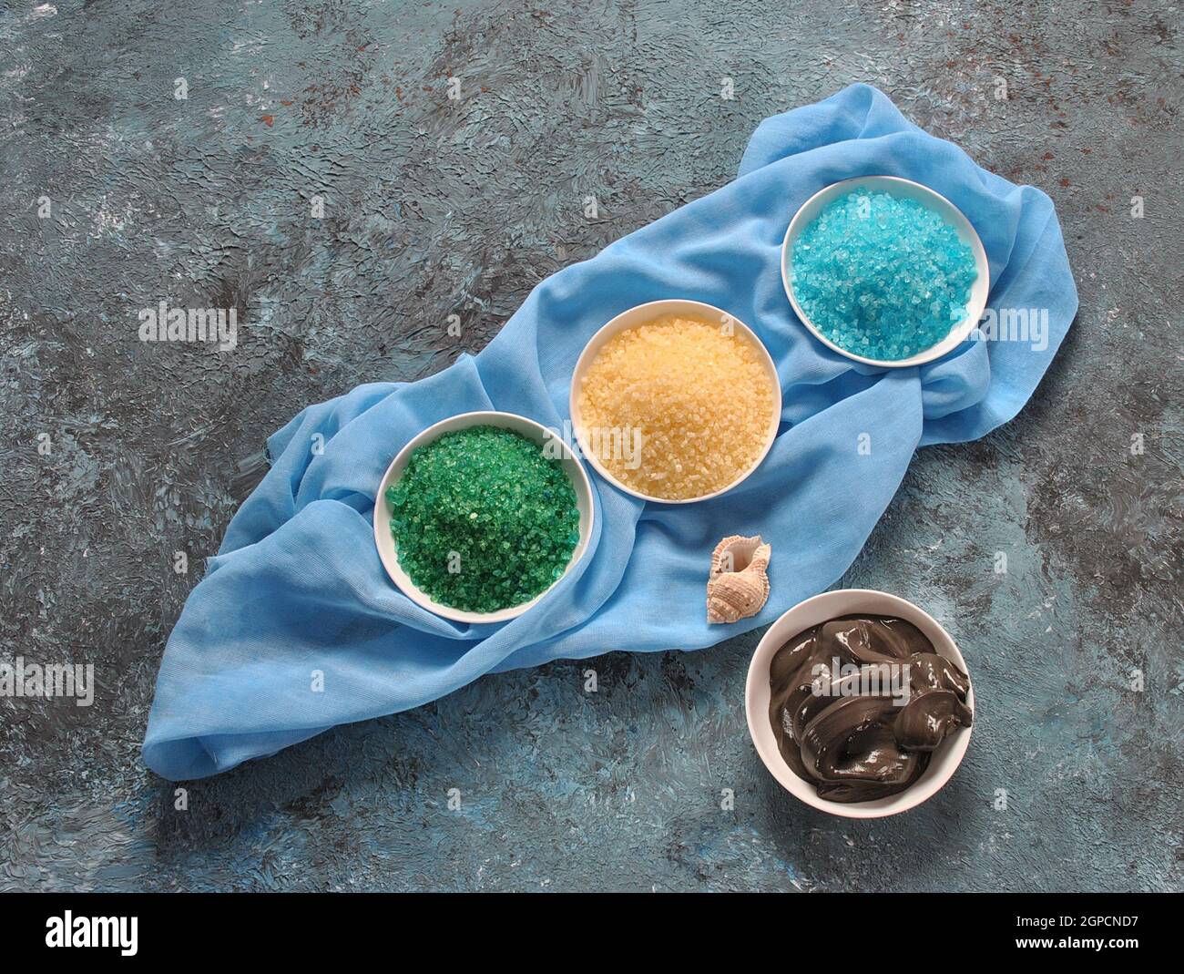 Spa and body care products. Colorful aromatic bath Dead Sea Salt and ...