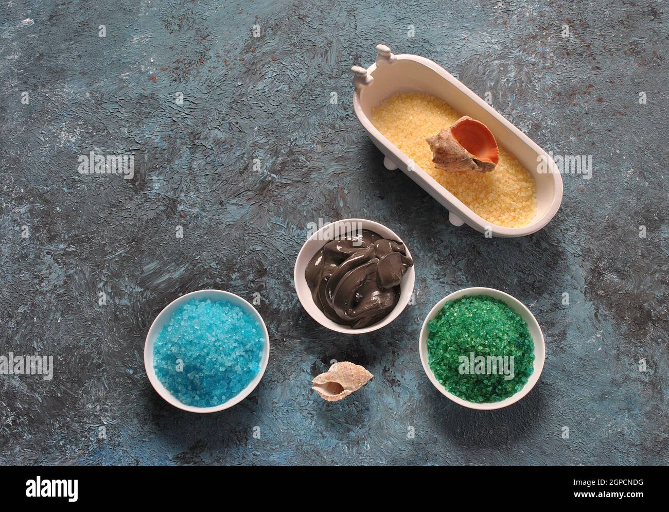 Spa and body care products. Colorful aromatic bath Dead Sea Salt and ...
