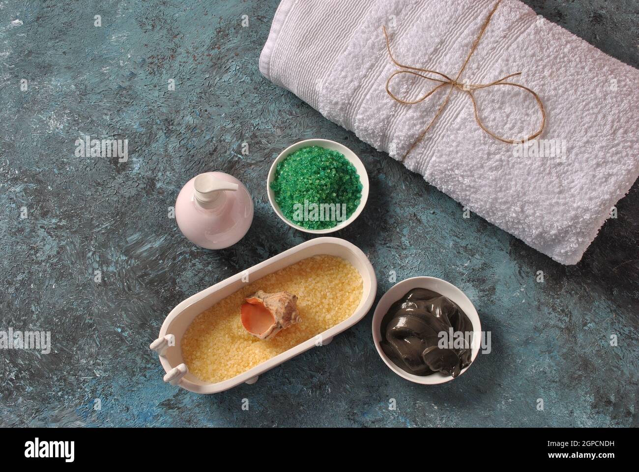 Spa and body care products. Colorful aromatic bath Dead Sea Salt and ...