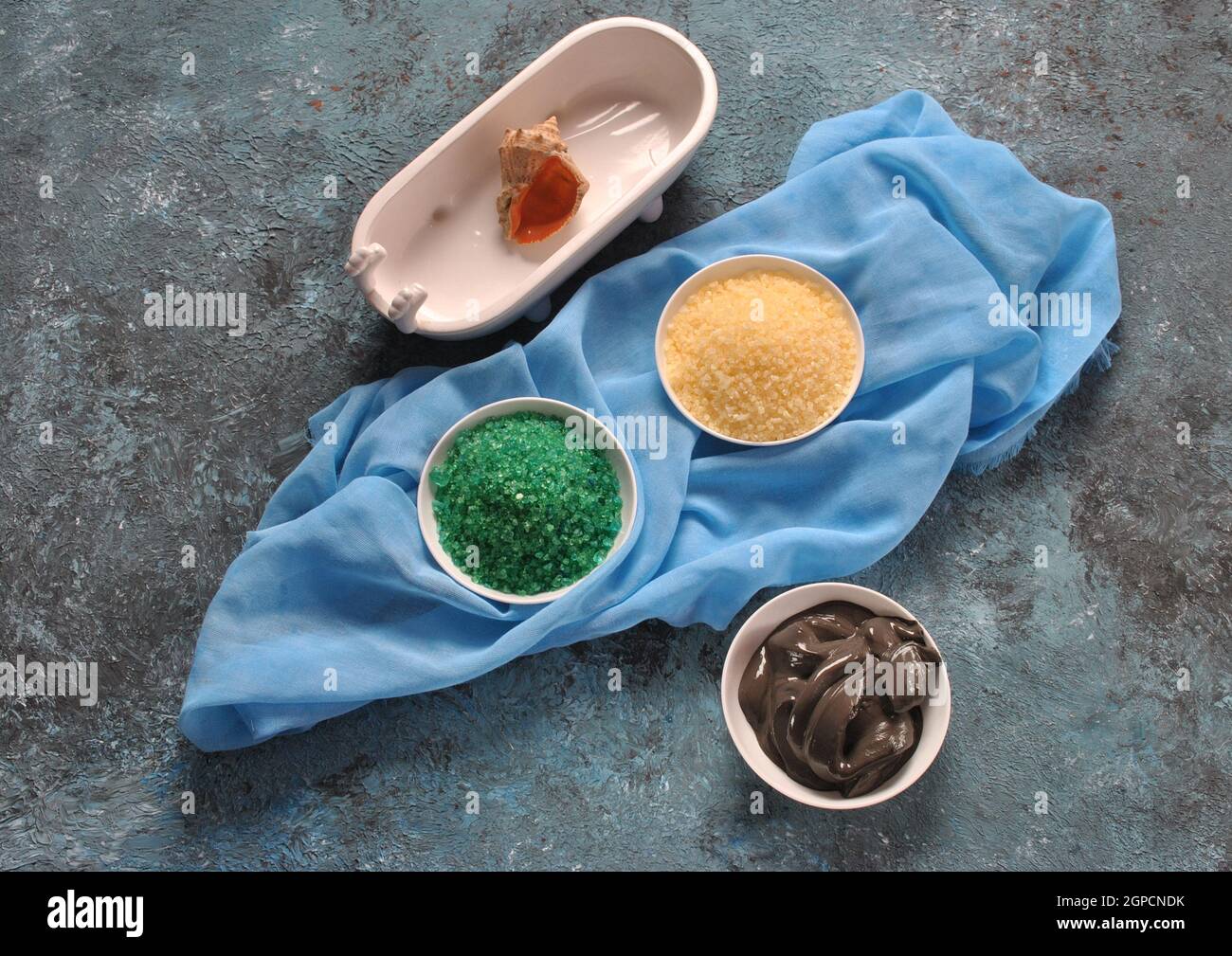 Spa and body care products. Colorful aromatic bath Dead Sea Salt and ...