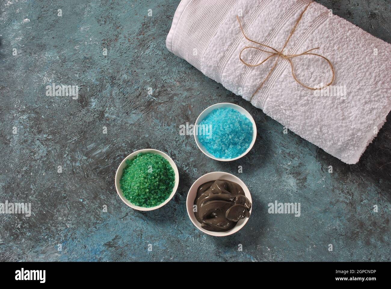 Spa and body care products. Colorful aromatic bath Dead Sea Salt and ...