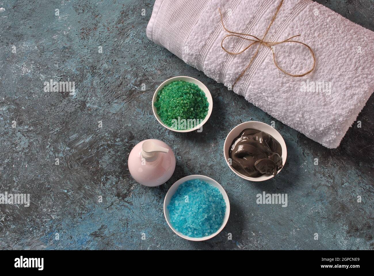 Spa and body care products. Colorful aromatic bath Dead Sea Salt and ...