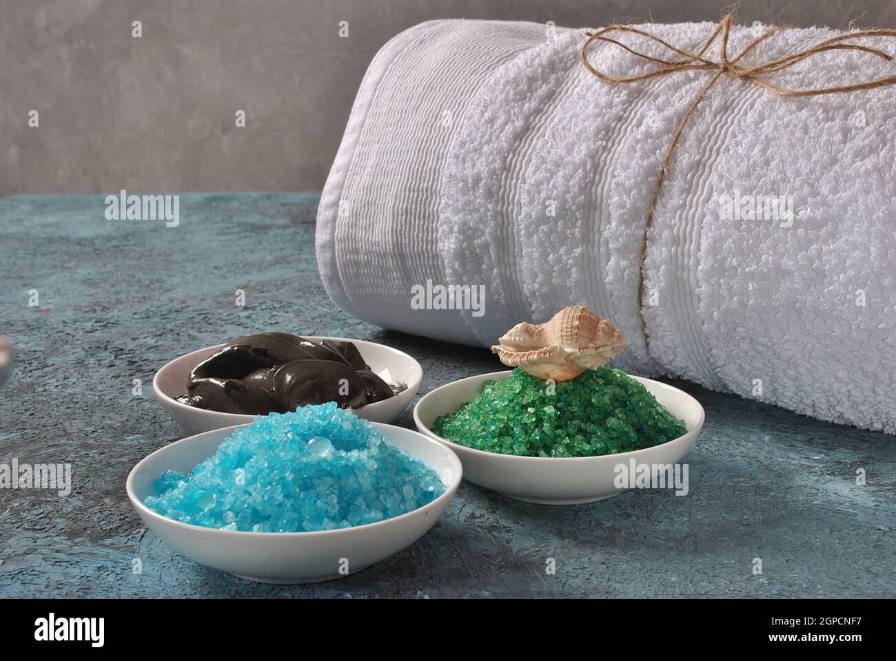 Spa and body care products. Colorful aromatic bath Dead Sea Salt and ...