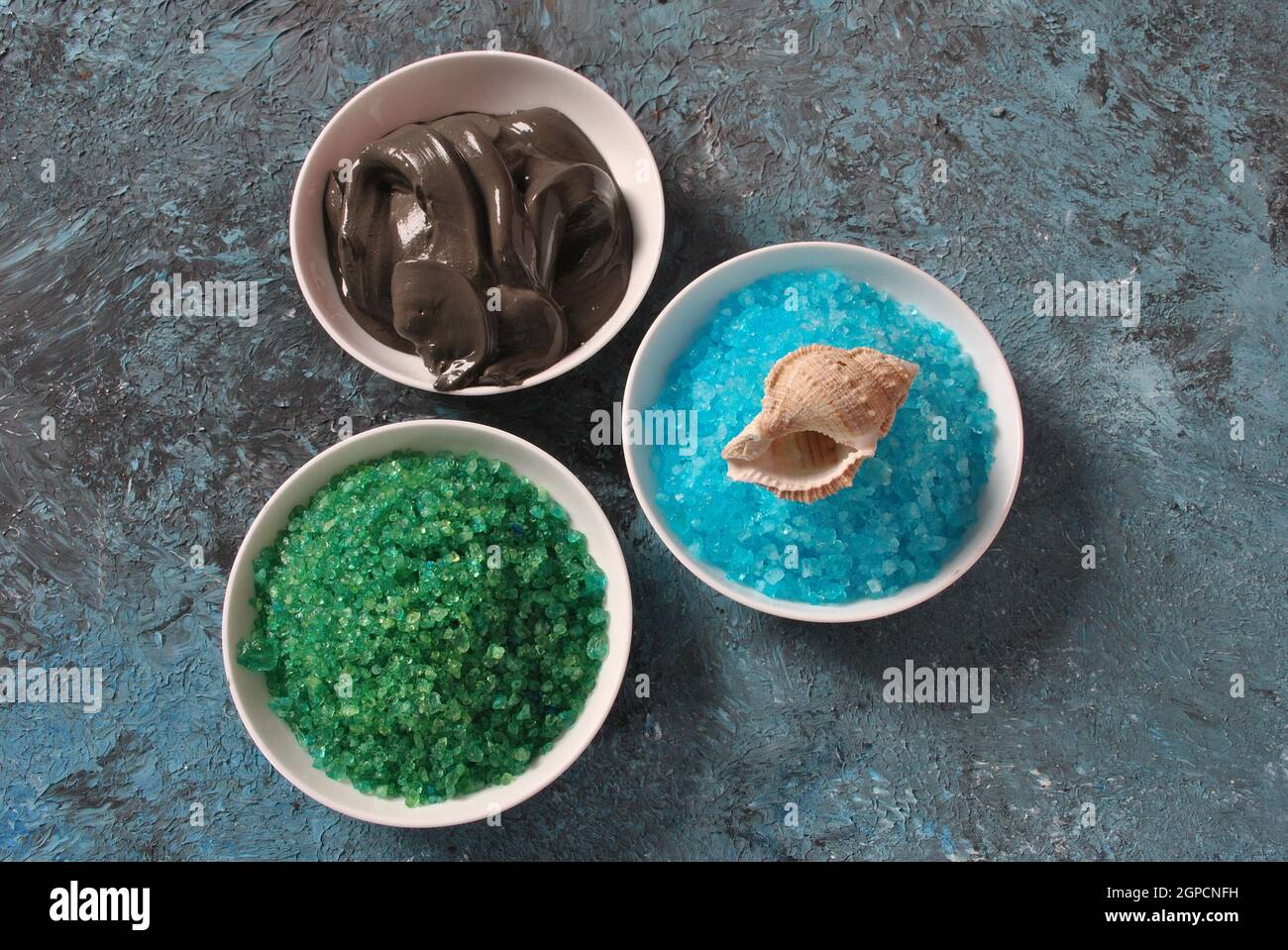 Spa and body care products. Colorful aromatic bath Dead Sea Salt and ...