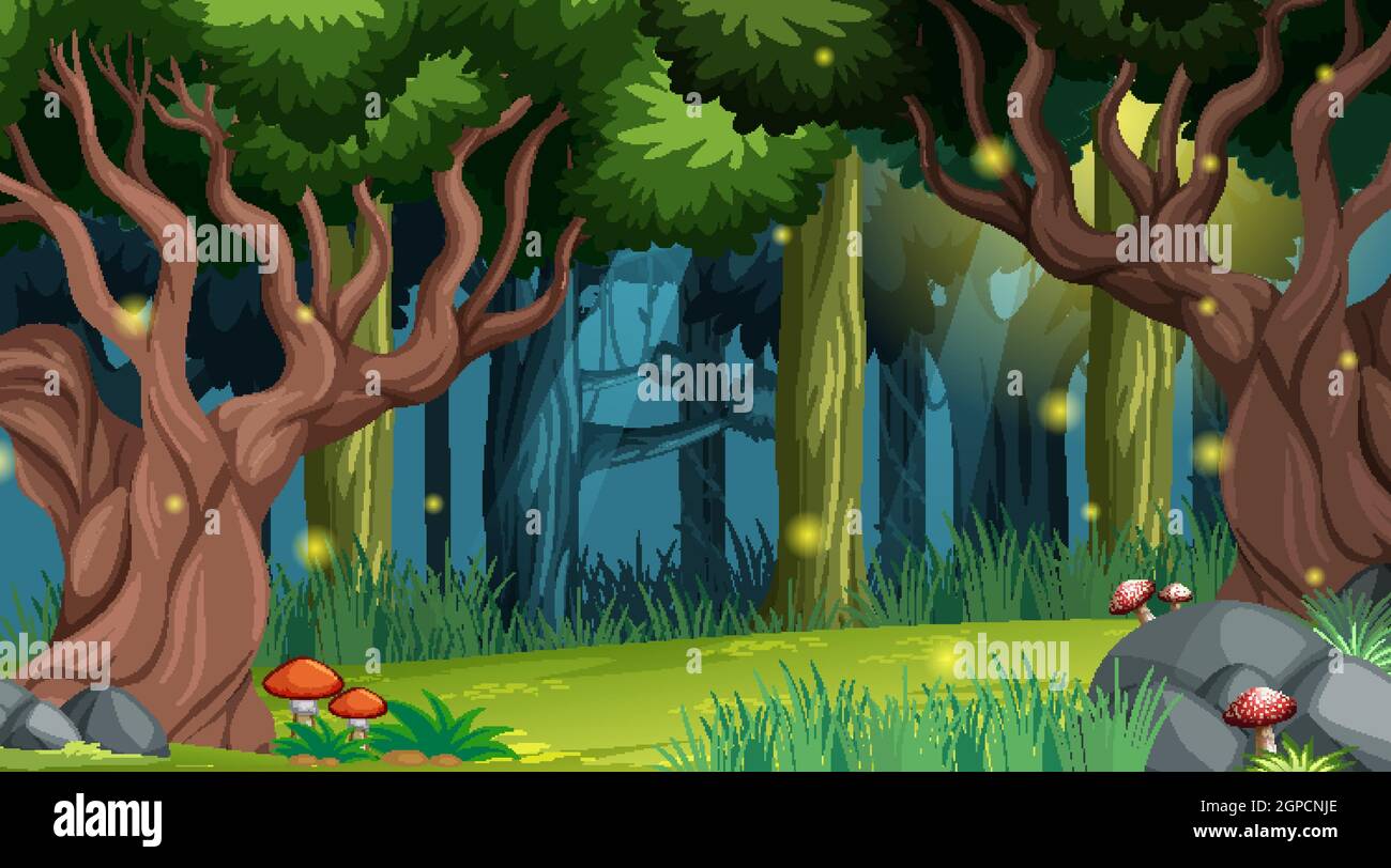 Enchanted forest landscape background illustration Stock Vector Image ...