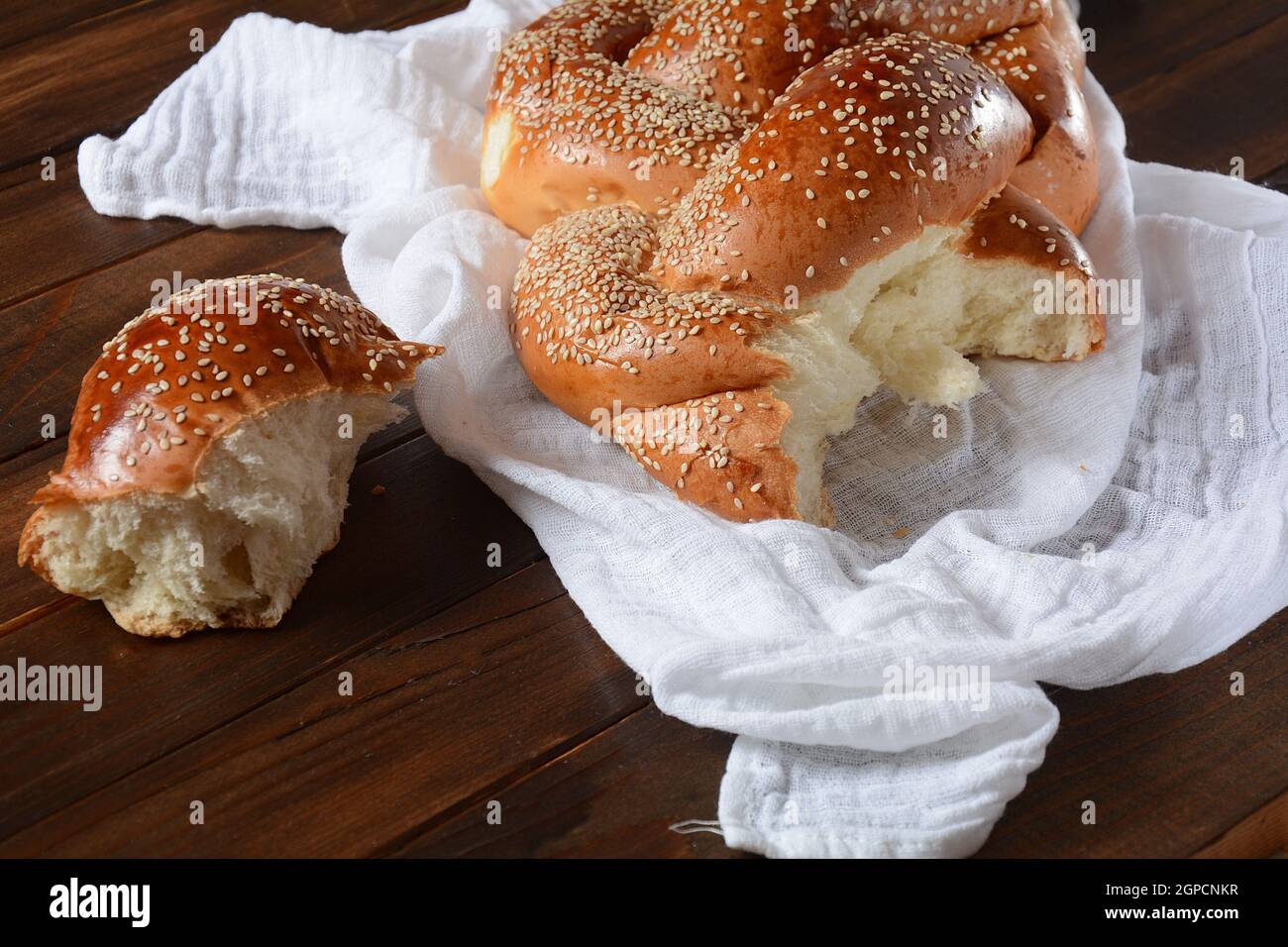 Homemade challah bread with sesame seeds. Jewish traditional bread for ...