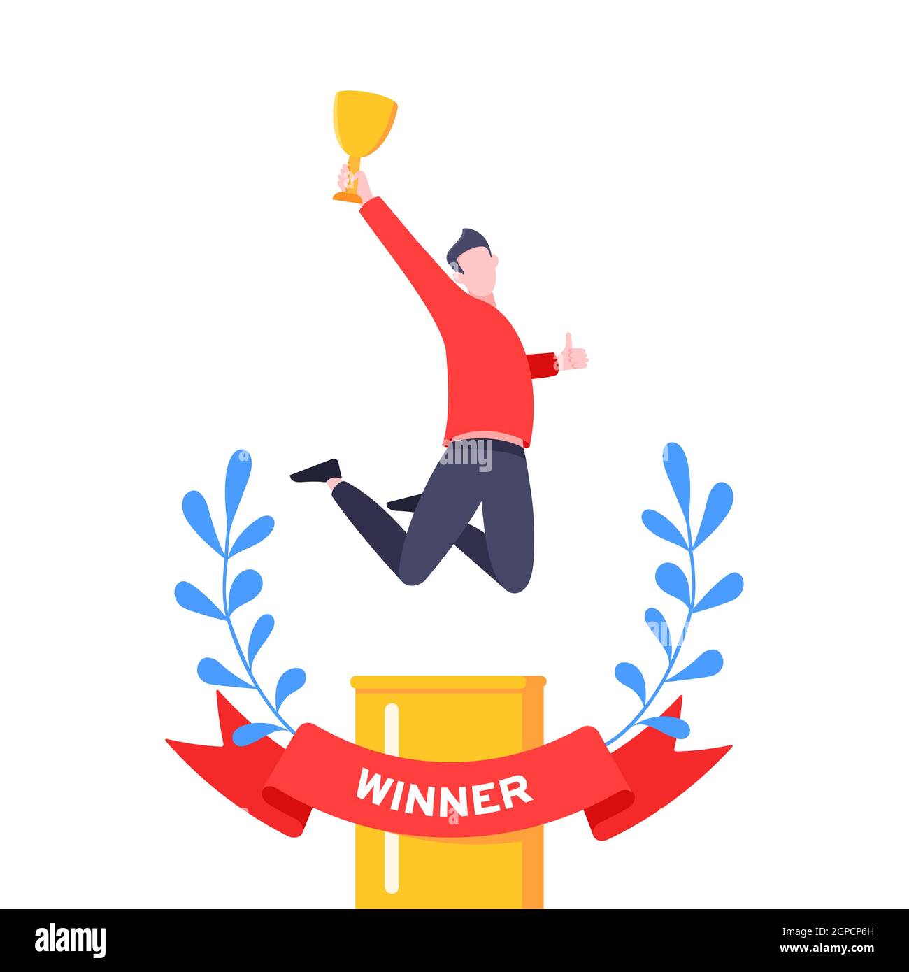 Best worker employee winner with trophy cup inside award ribbon and ...