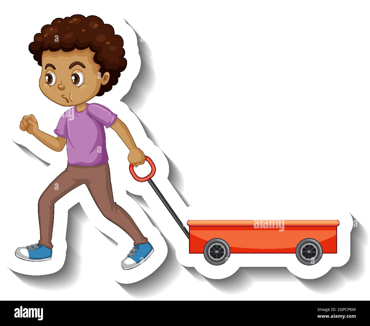 A boy pulling red wagon on white background illustration Stock Vector ...