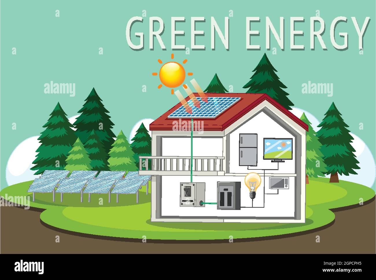 Green energy generated by solar panel illustration Stock Vector Image ...