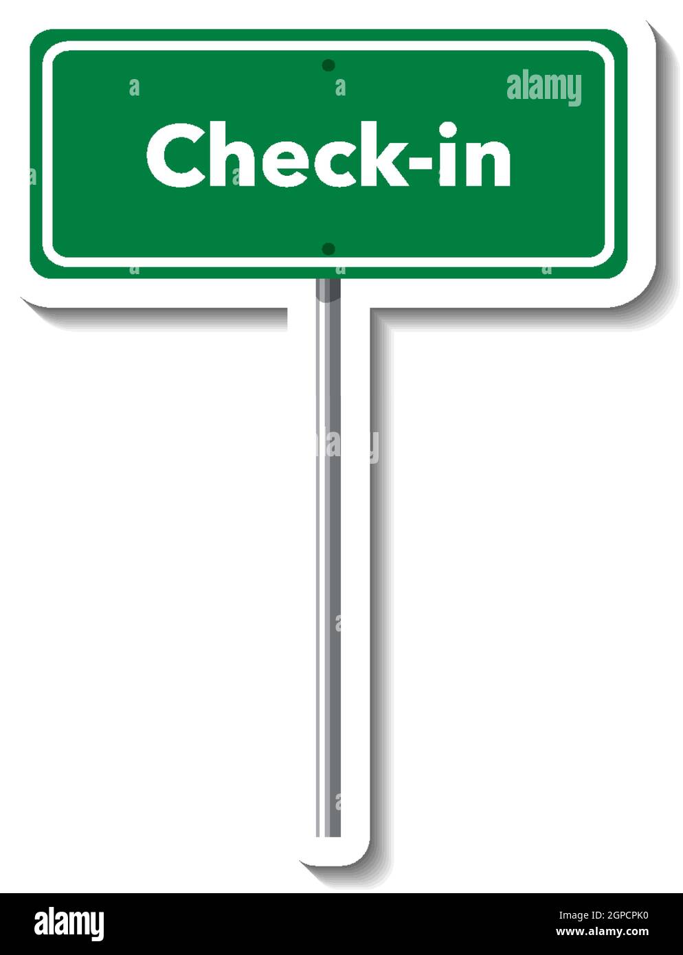Check-in road sign with pole on white background illustration Stock ...