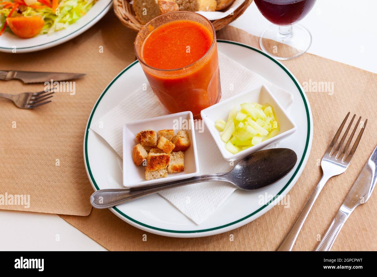 Tomato soup Gazpacho - traditional dish of Spanish cuisine closeup ...