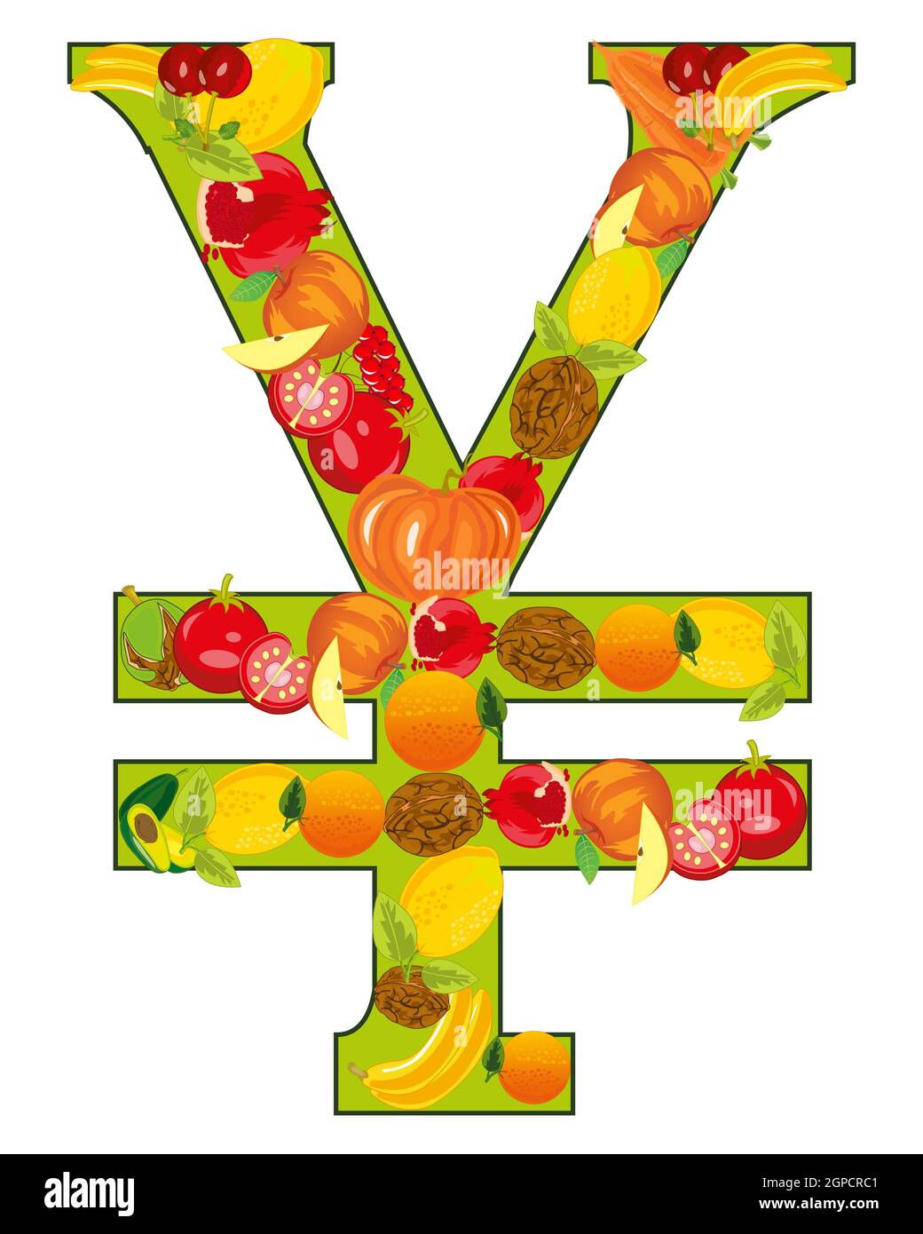 Symbol of the japanese money from fruit and vegetables Stock Photo - Alamy