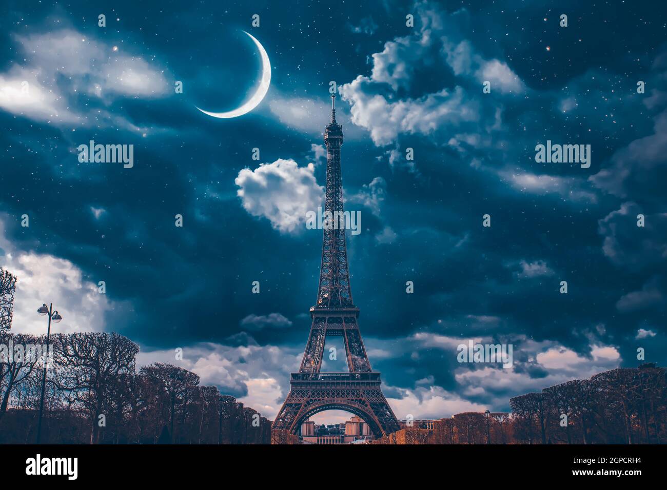 Romantic destination of Eiffel Tower at night, Paris, France Stock ...