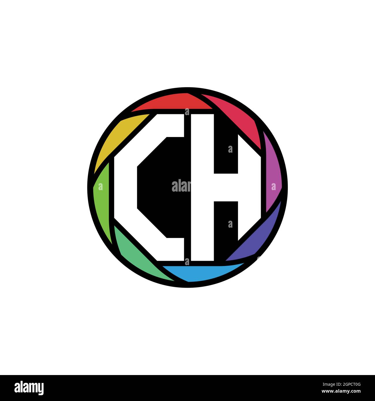 CH Monogram Logo Letter Geometric Polygonal lens rainbow, geometric ...