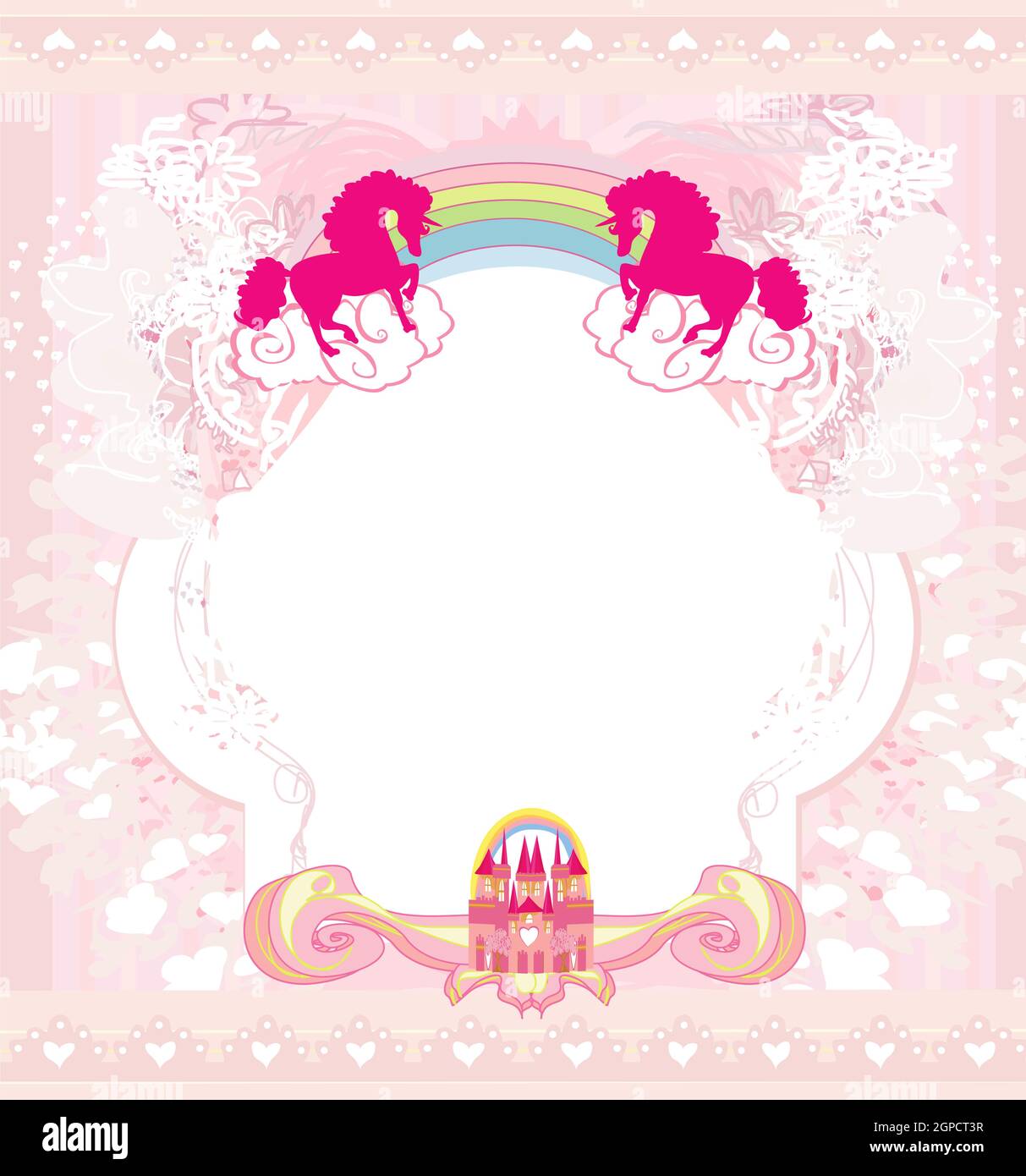 Beautiful unicorn and fairy-tale princess castle frame Stock Photo - Alamy