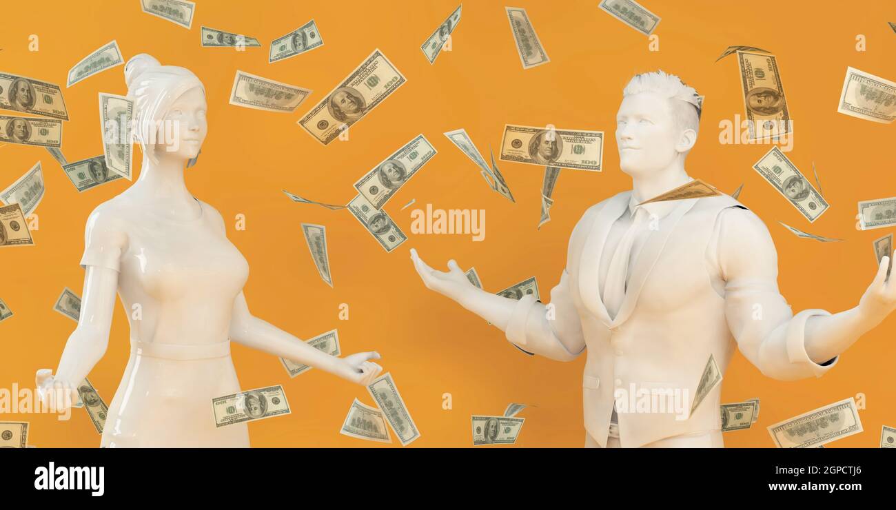 Money Falling From the Sky with Successful Business Man Stock Photo - Alamy