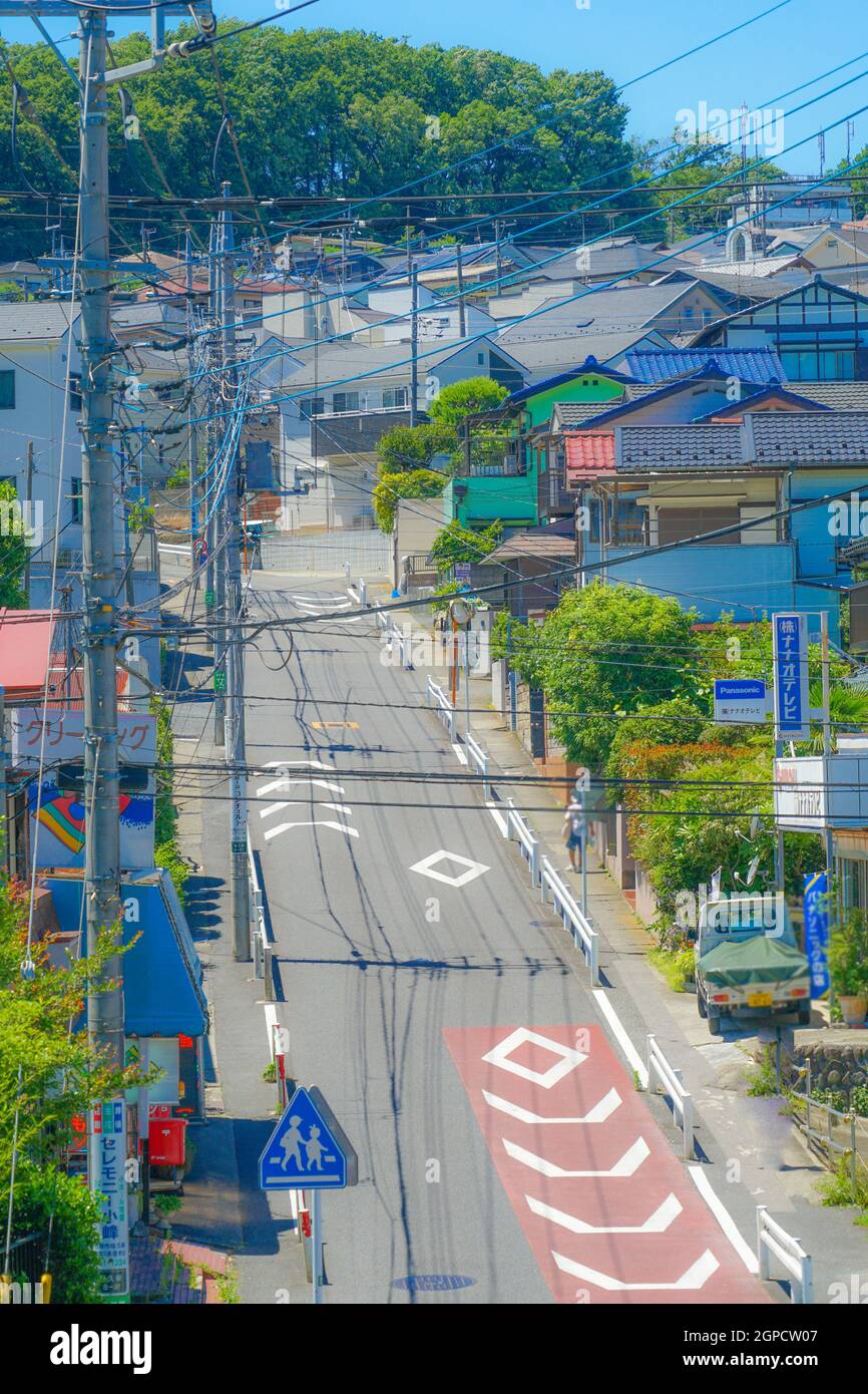 Hino City skyline and the blue sky. Shooting Location: Hino City, Tokyo ...