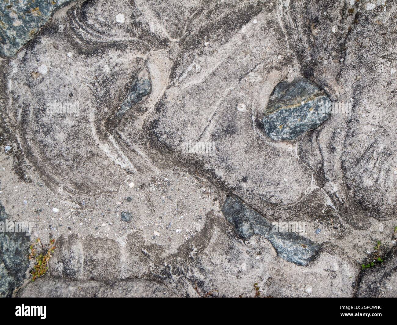 Format-filling close-up of a concrete-poured bank reinforcement on the ...